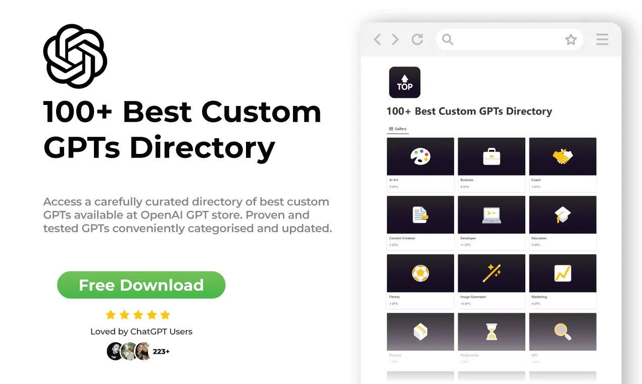 Get 100+ Top GPTs Directory for FREE
